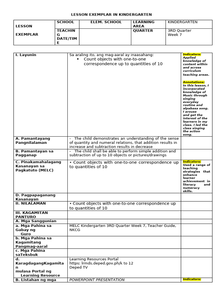Lesson Plan With Indicators and Annotations | PDF