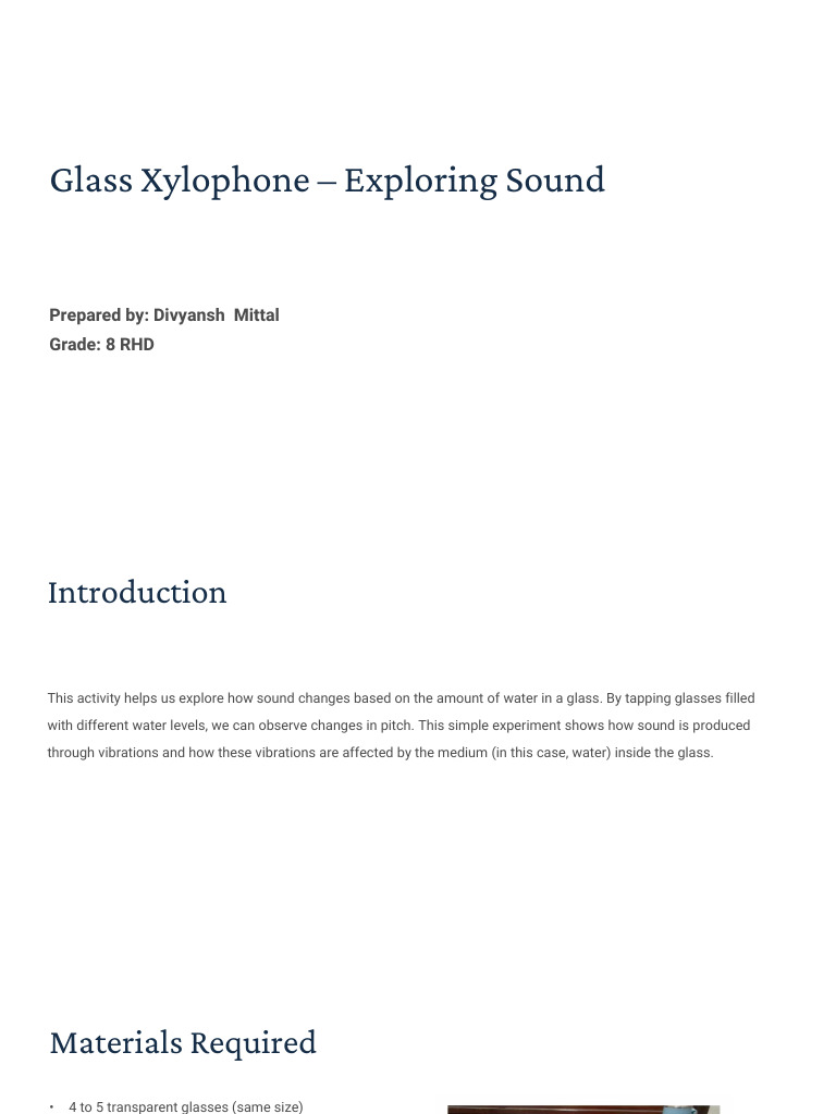 Divyansh Mittal - 8 RHD - Glass Xylophone - Exploring Sound | PDF ...