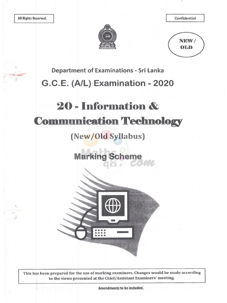 Advanced Level ICT 2020 Marking Scheme - New & Old Syllabus - English Medium | PDF
