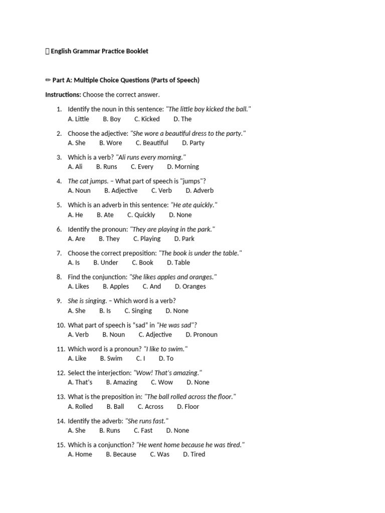 ? English Grammar Practice Booklet | PDF | Part Of Speech | English Grammar