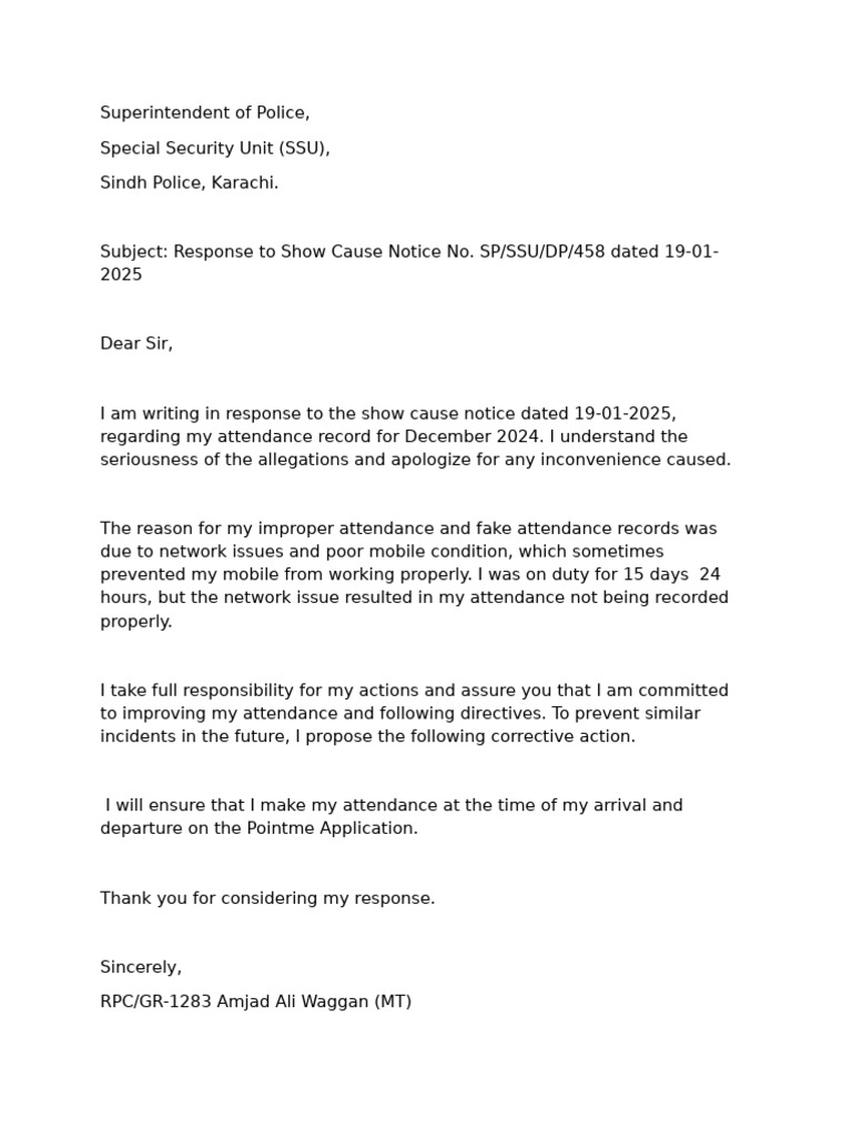 Response to Attendance Notice | PDF