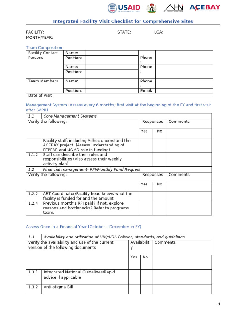 Comprehensive Facility Visit Checklist | PDF | Tuberculosis | Diagnosis ...