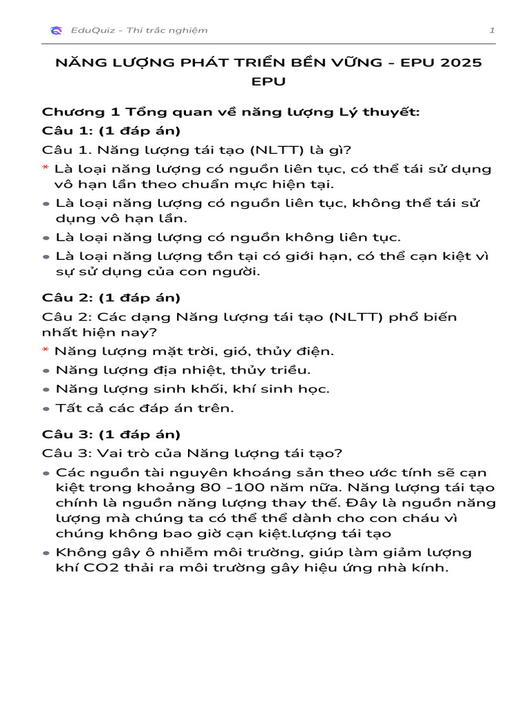 Năng Lượng Phát Triển Bền Vững - Epu 2025 | PDF