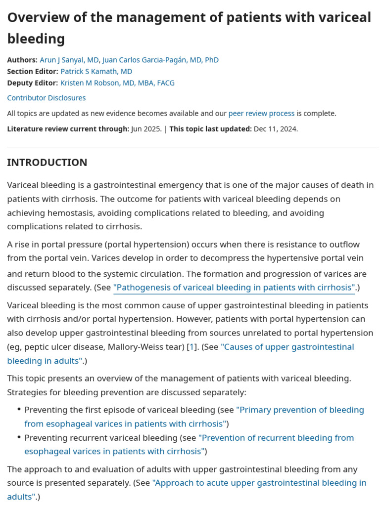 Management of Variceal Bleeding | PDF | Cirrhosis | Bleeding
