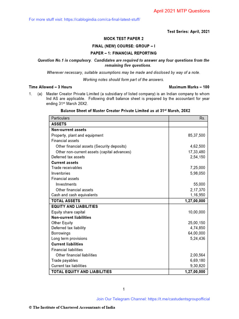Financial Reporting Mock Test April 2021 | PDF | Equity (Finance ...