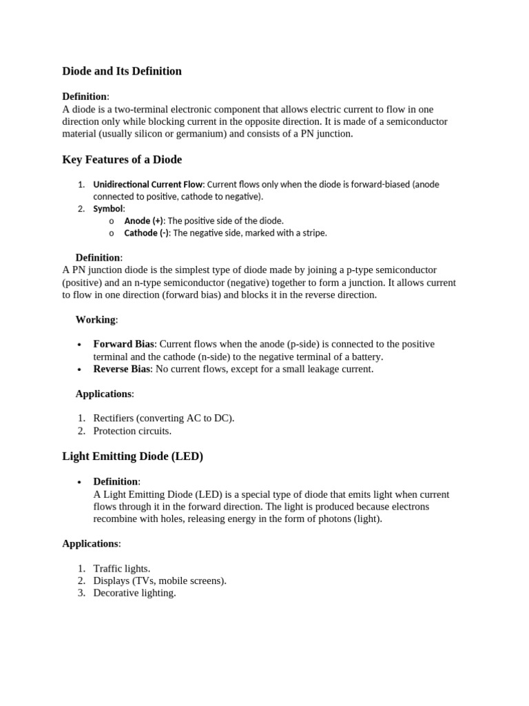 Diode and Its Definition | PDF | Diode | Bipolar Junction Transistor