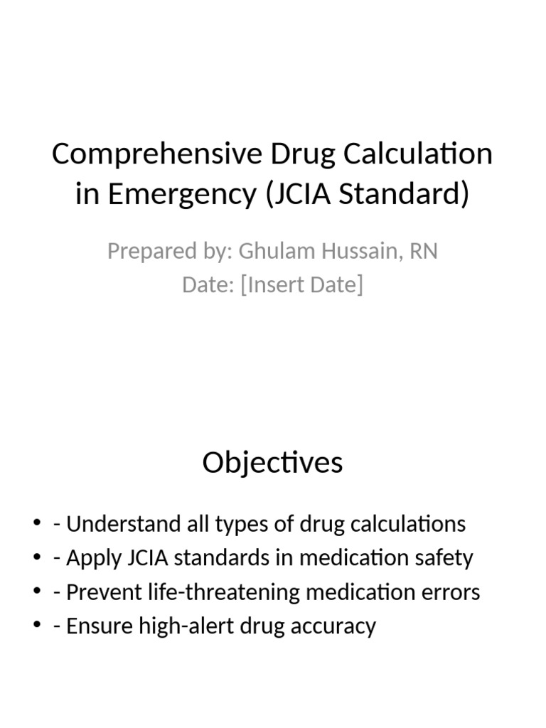 Drug Calculation JCIA Emergency | PDF | Drugs | Health Care