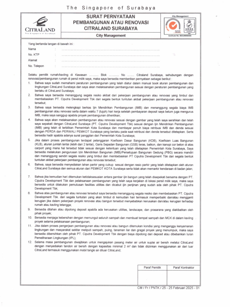 Form Renovasi CLS | PDF