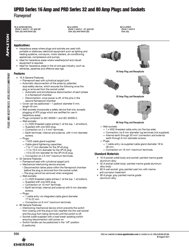 Appleton ATX Receptacle UPRD series 16 plug socket Flameproof Exd | PDF ...