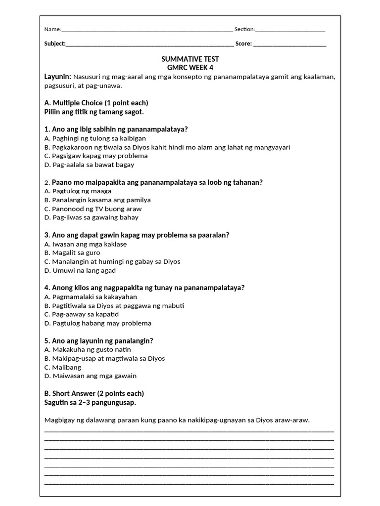 Summative Test | PDF