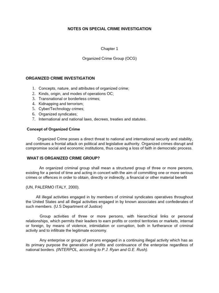 Chapter 1 Notes On Special Crime Investigation | PDF | Organized Crime ...