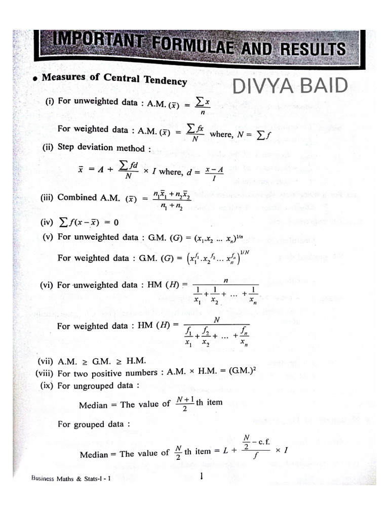Important Formulae | PDF
