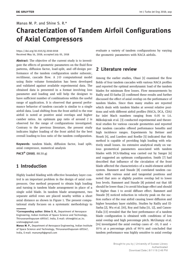 2018-Characterization of Tandem Airfoil Configurations of Axial Compressors | PDF | Airfoil ...