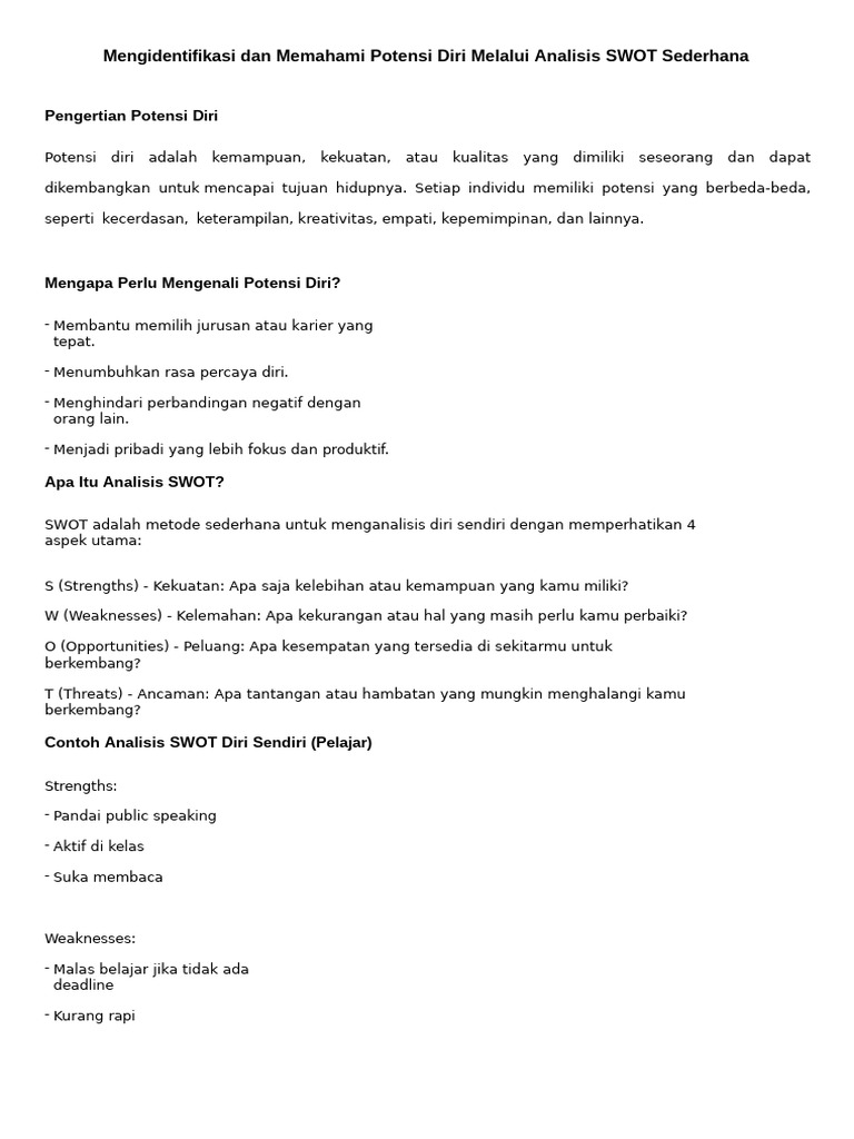 Materi Analisis SWOT Potensi Diri | PDF