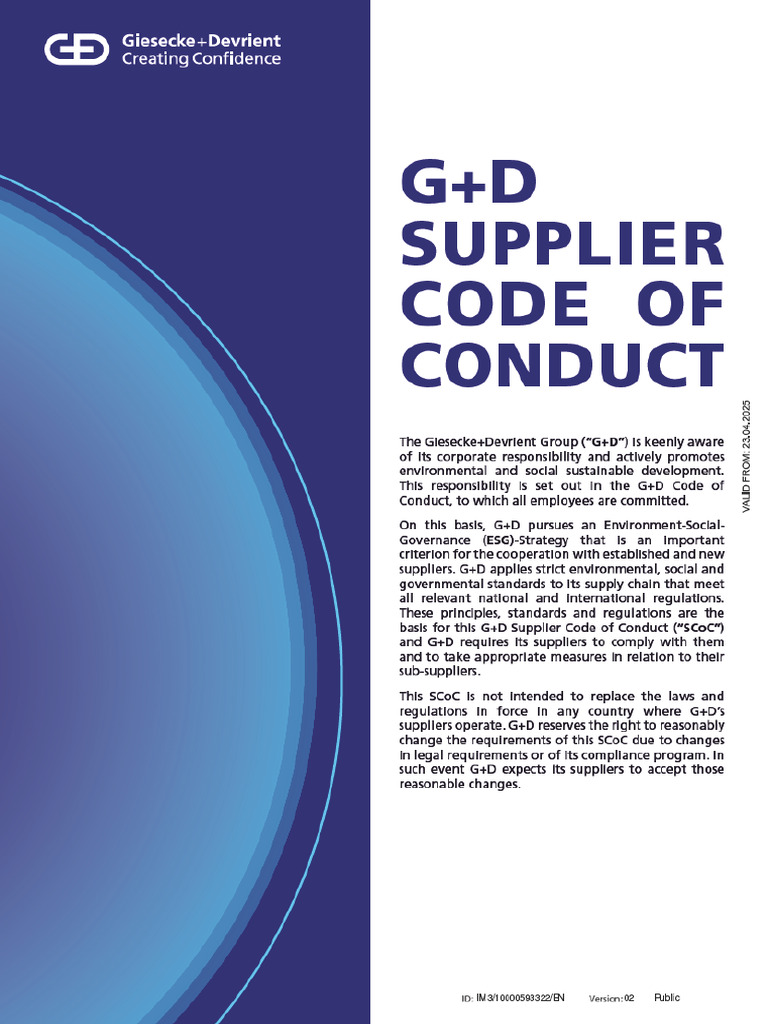 G+D Supplier Code of Conduct Overview | PDF