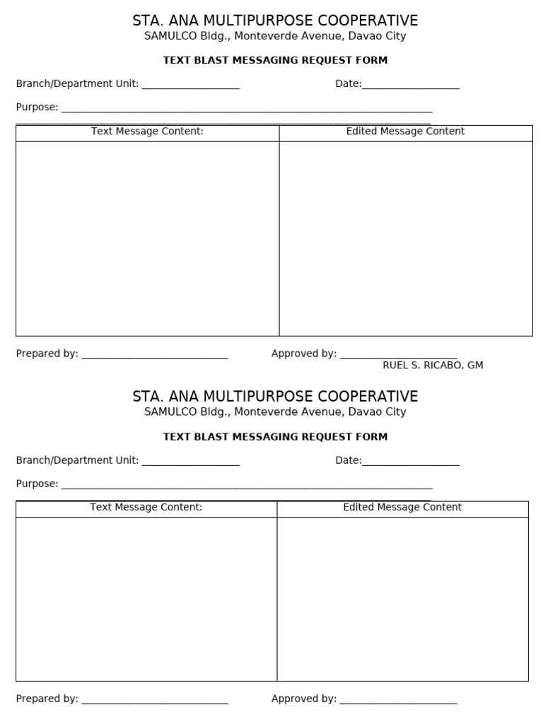 Text Blast Messaging Request Form | PDF