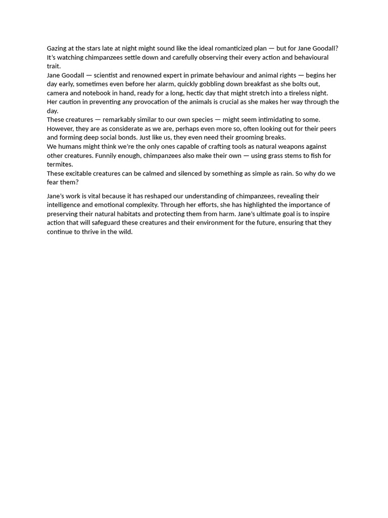 Jane Goodall and Her Chimpanzees | PDF