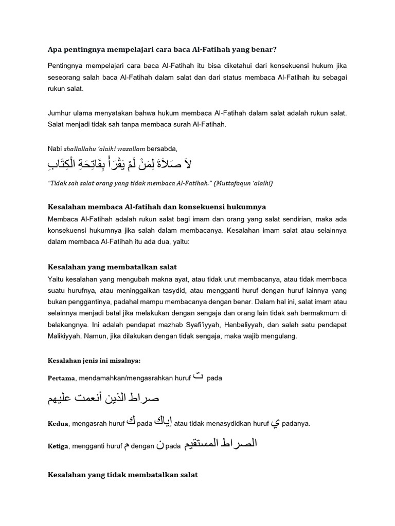 Pentingnya Membaca Al-Fatihah Dengan Benar | PDF