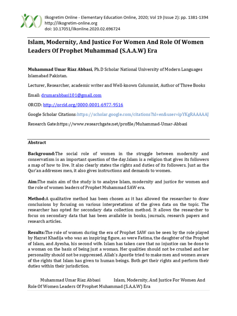 Islam, Modernity, and Justice For Women and Role of Women Leaders of ...