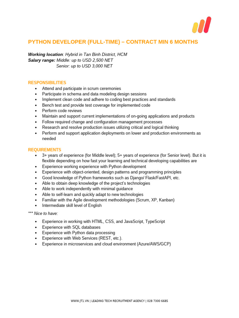 JT1 JD Python Developer | PDF