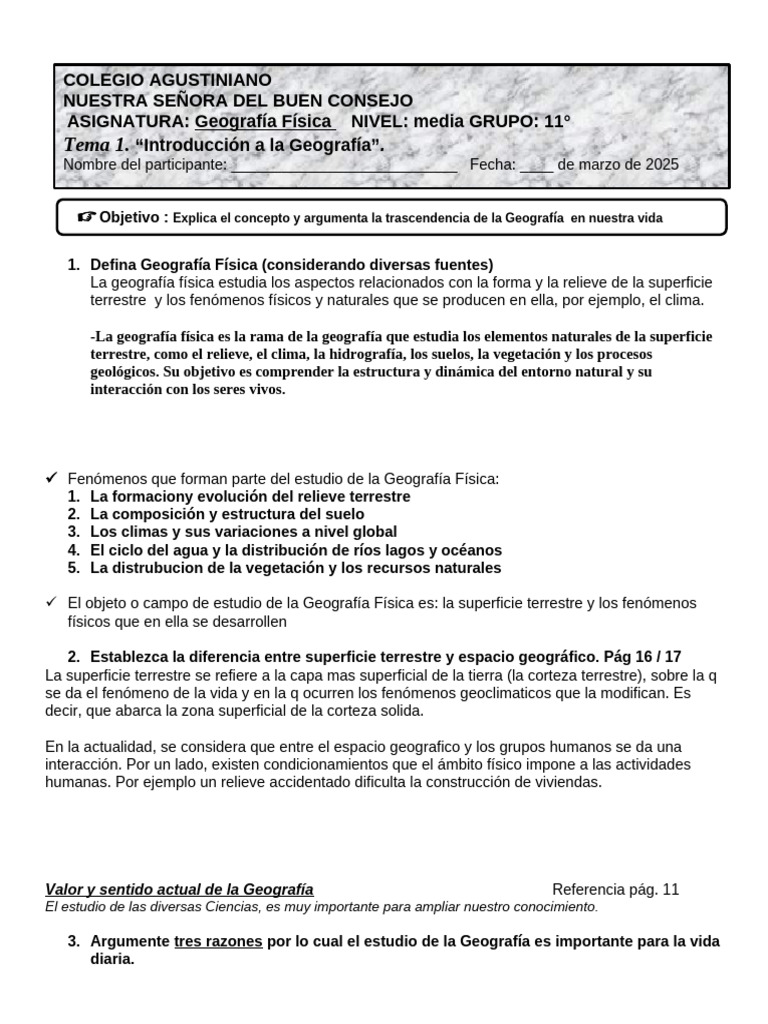 Actividad #1 Introducción A La Geografía Física | PDF | Geografía ...