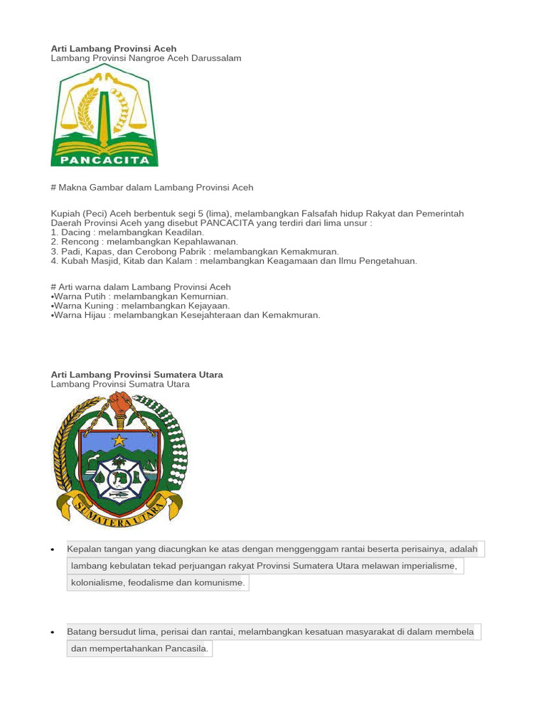 Arti Lambang Provinsi Aceh | PDF