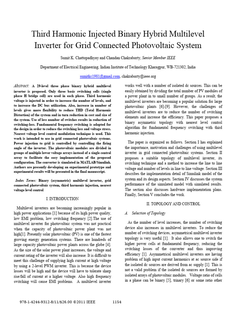 Third Harmonic Injected Binary Hybrid Multilevel Inverter For Grid Connected Photovoltaic System ...