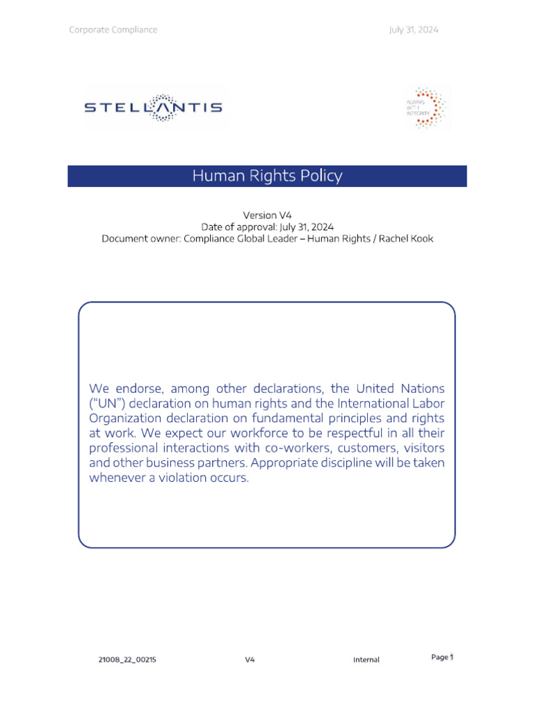 Stellantis Human Rights Policy en | PDF
