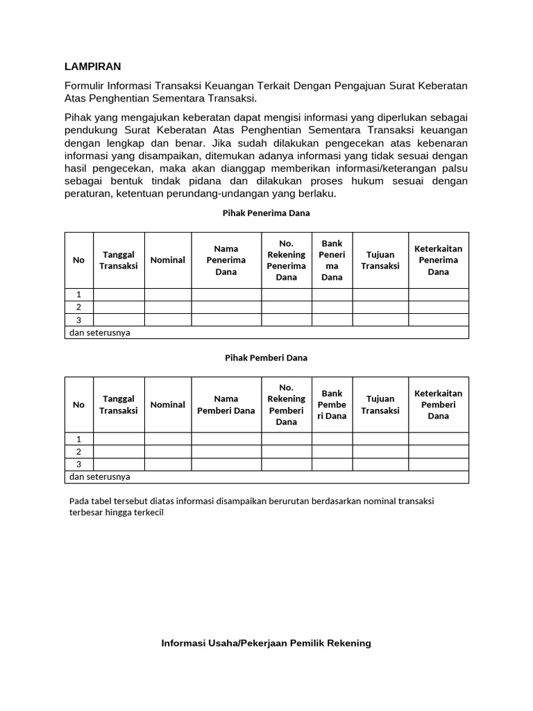 Formulir Keberatan Transaksi PPATK | PDF