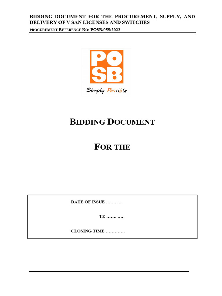 Posb-055-2022 - Bidding Document For The Procurement Supply and ...