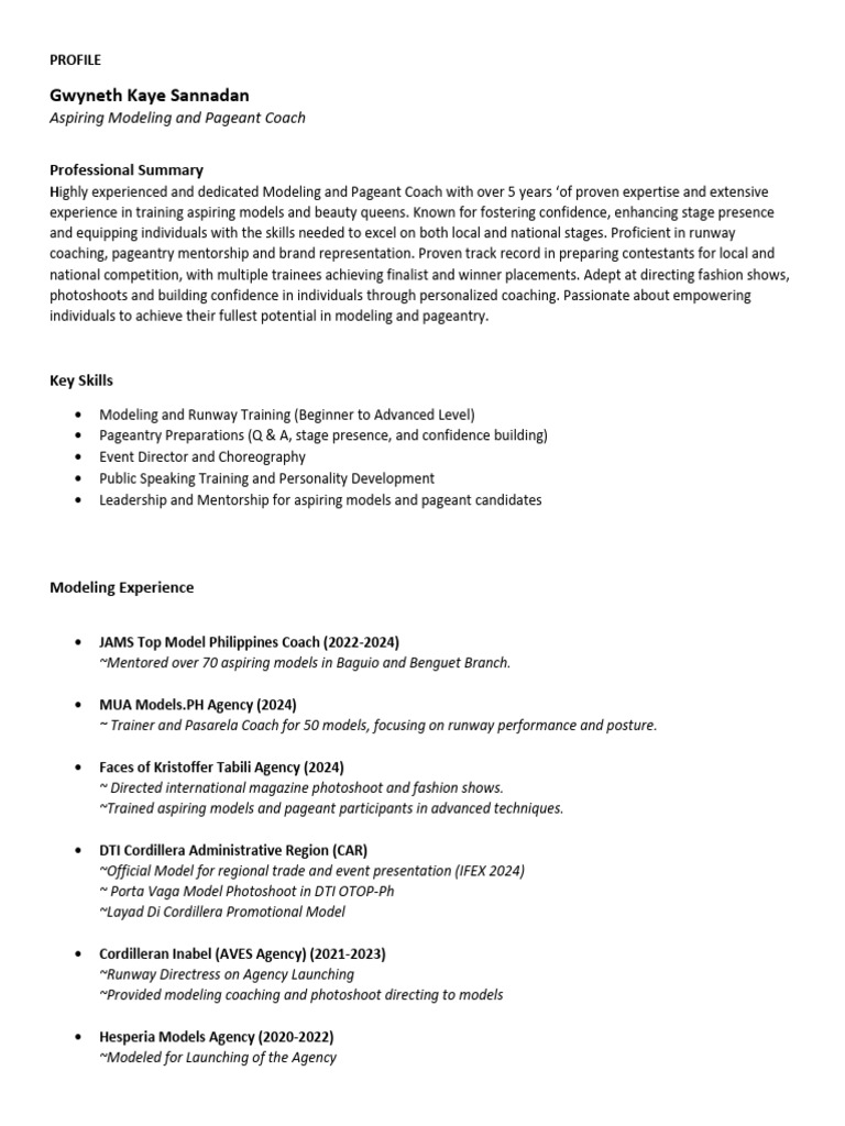 Modeling & Pageantry Coaching Profile | PDF | Entertainment Events ...