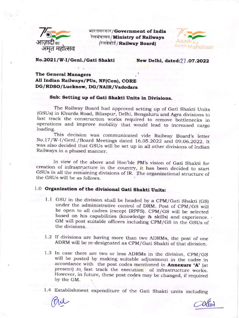 Establishment of Gati Shakti Units in Railways | PDF | Rail Transport
