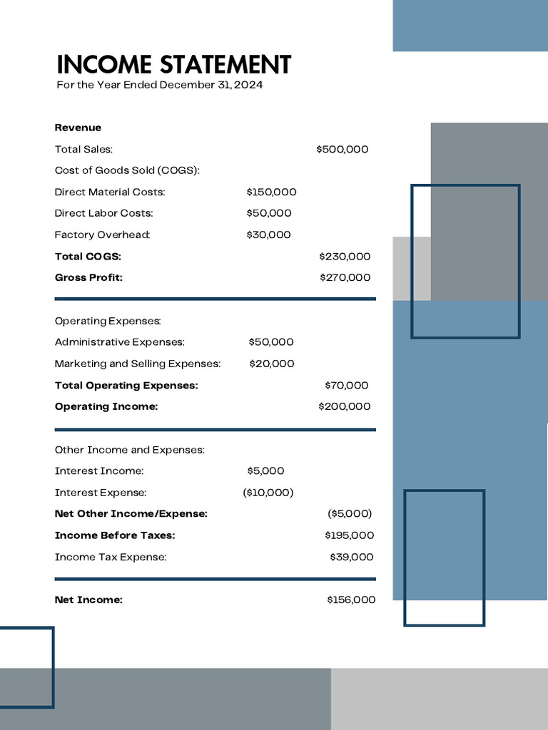 Blue Grey Minimalist Abstract Income Statement A4 Document | PDF