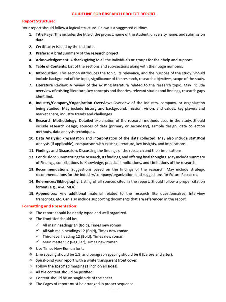 Guideline and Format For Research Project Report | PDF | Data | Methodology