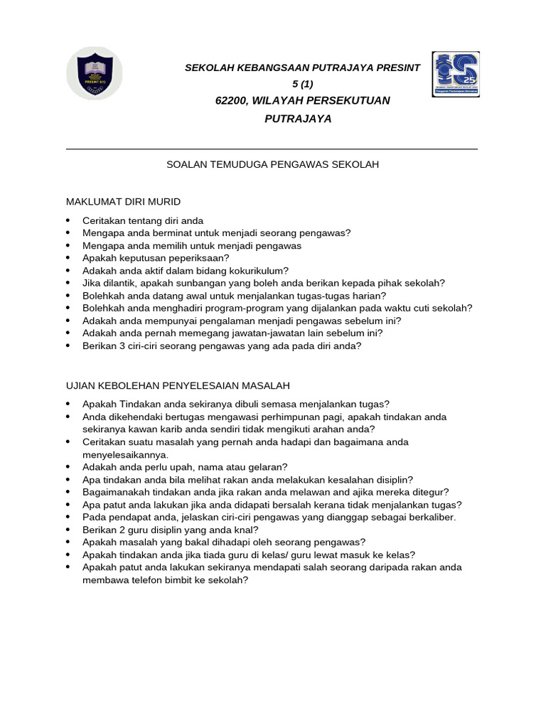 Soalan Temuduga Pengawas Sekolah | PDF