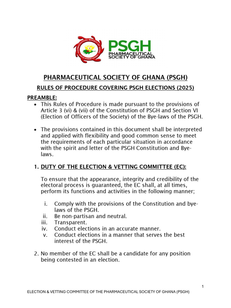 PSGH Election Rules for 2025 | PDF | Elections | Voting