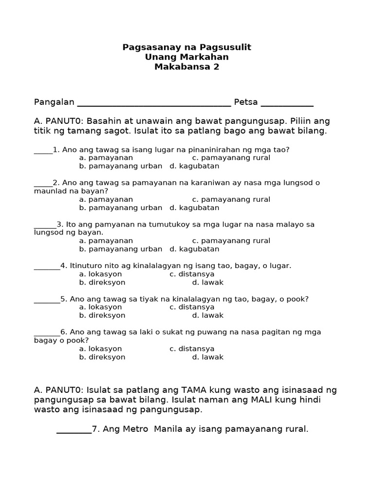 Pagsasanay Na Pagsusulit - MAKABANSA 2 | PDF