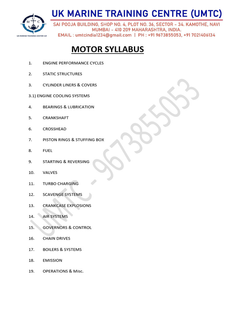 Motor Syllabus: Engine Systems Overview | PDF