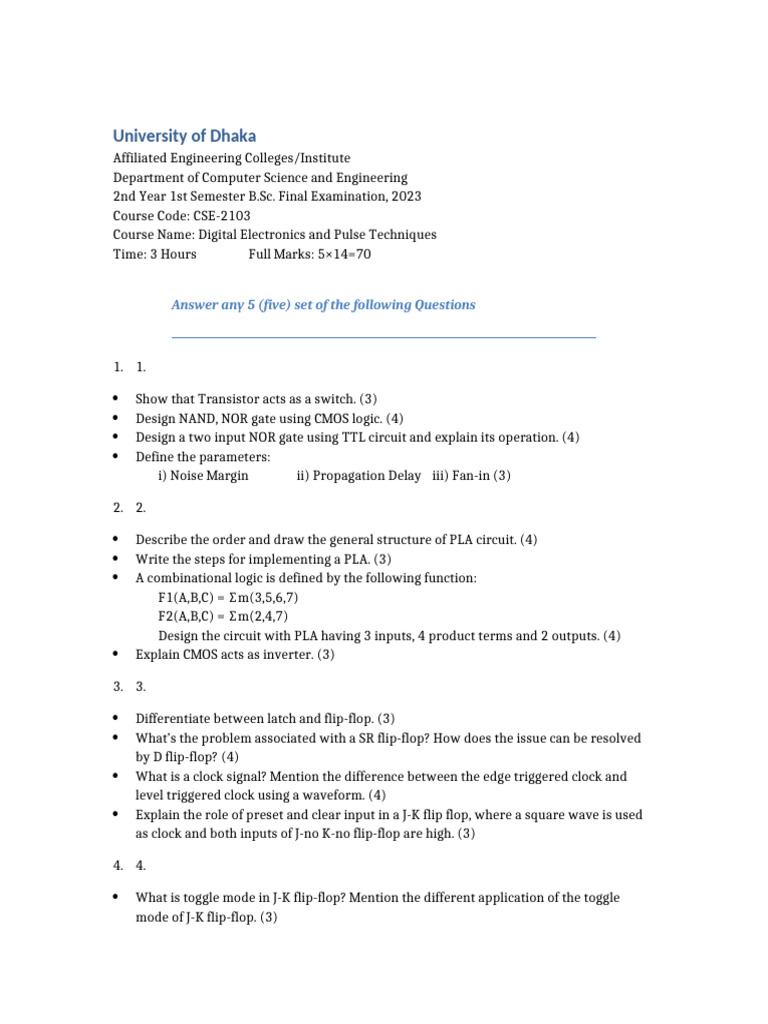 Digital Electronics Question Paper 2023 | PDF | Logic Gate | Electronic Circuits