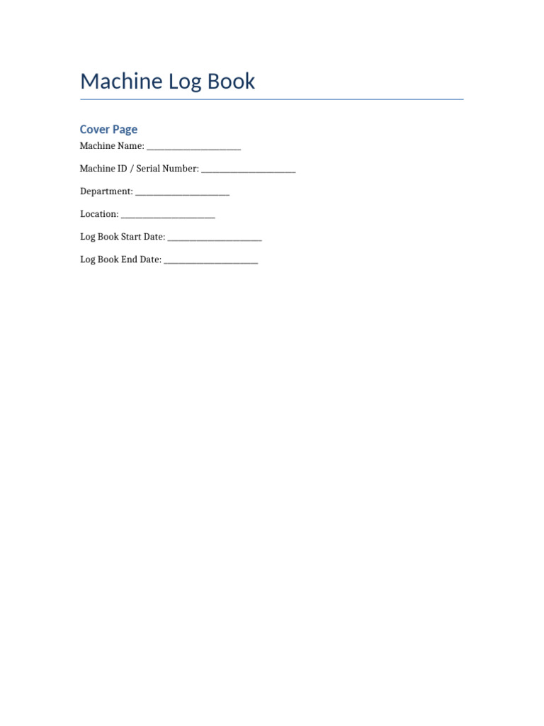 Machine Log Book Template | PDF
