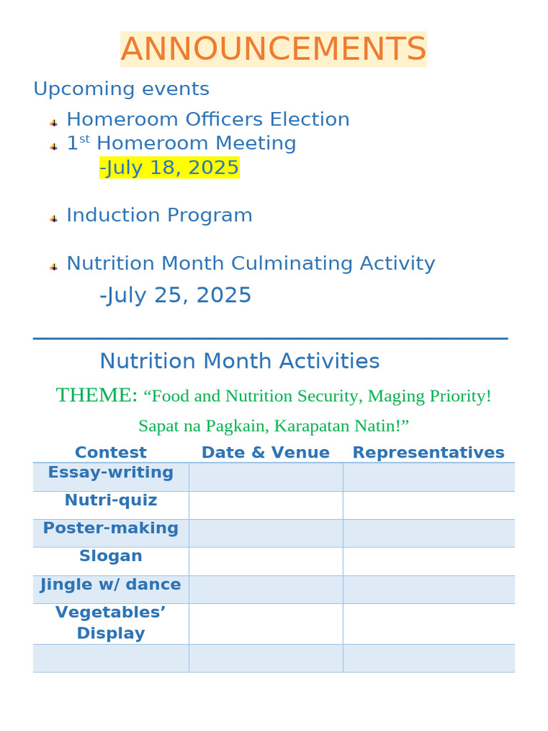 Classroom Announcements | PDF