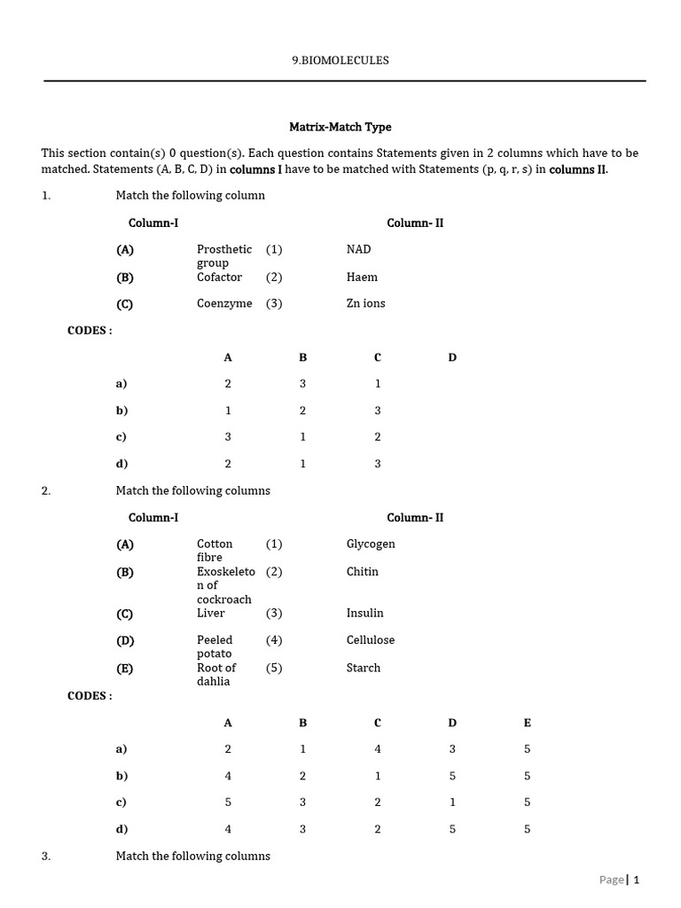PCMB MCQ PCMB MCQ Biology MCQ 11 12 Biology Ms Word Biology-Mcqs-Msword Biology-1 Biomolecules ...
