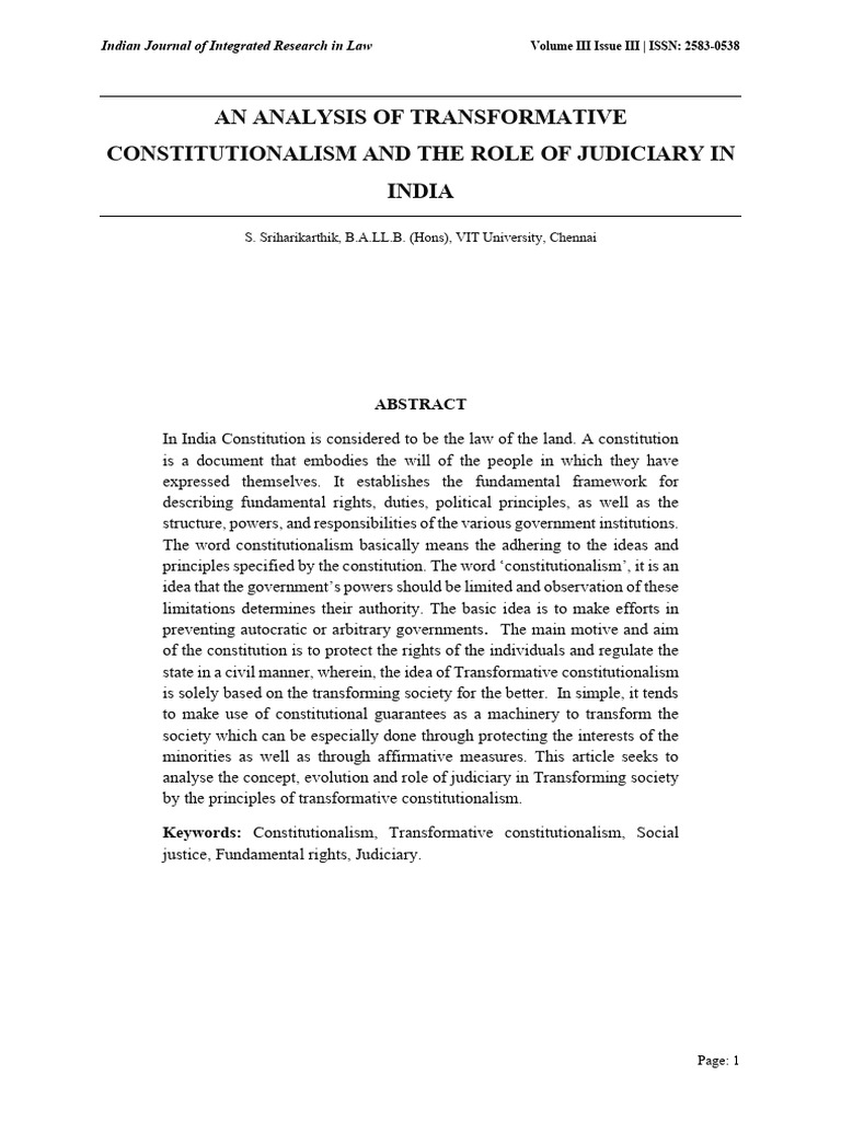 An Analysis of Transformative Constitutionalism and The Role of ...