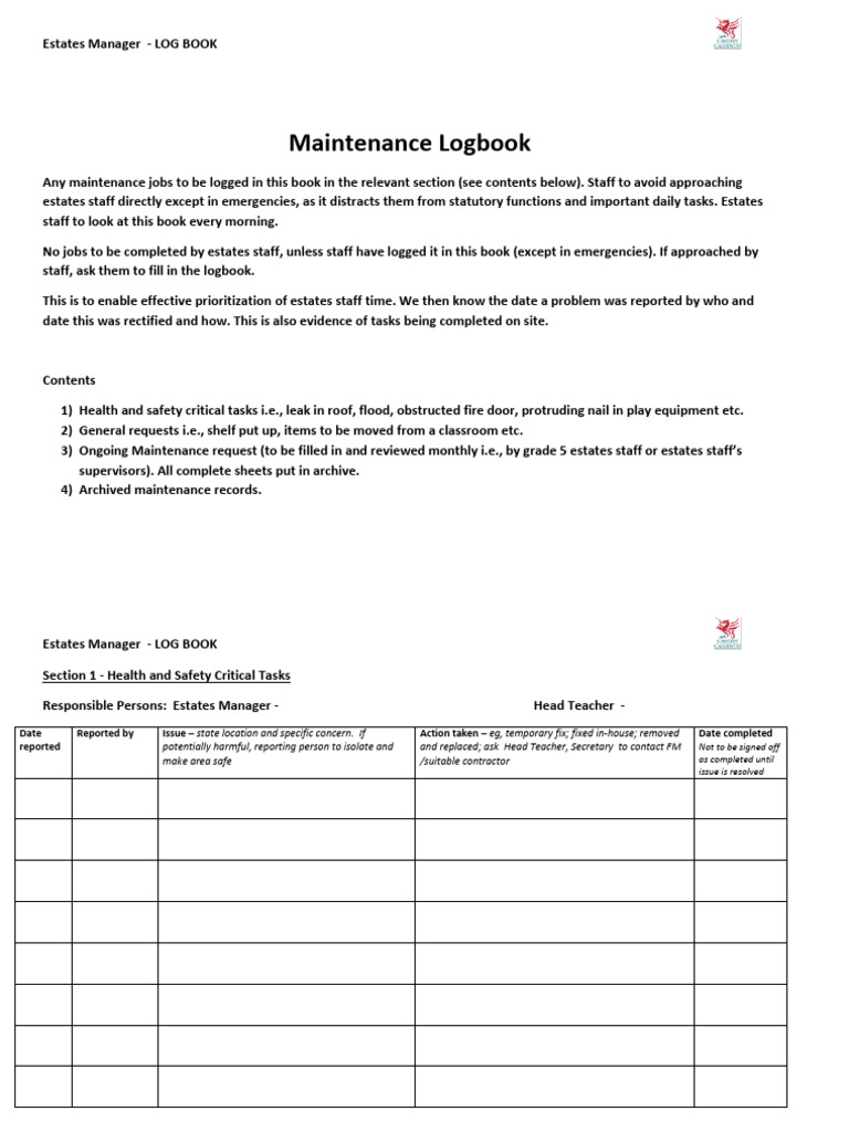 Logbook For Maintenance Job Requests | PDF