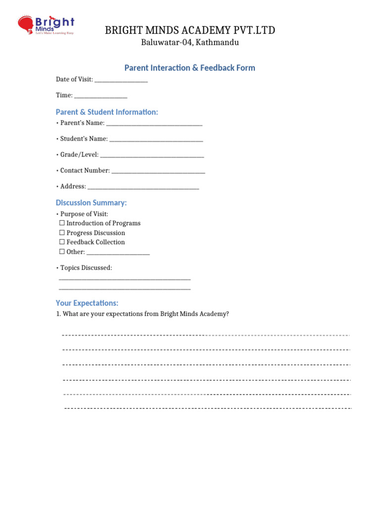 Parents Feedback Form | PDF