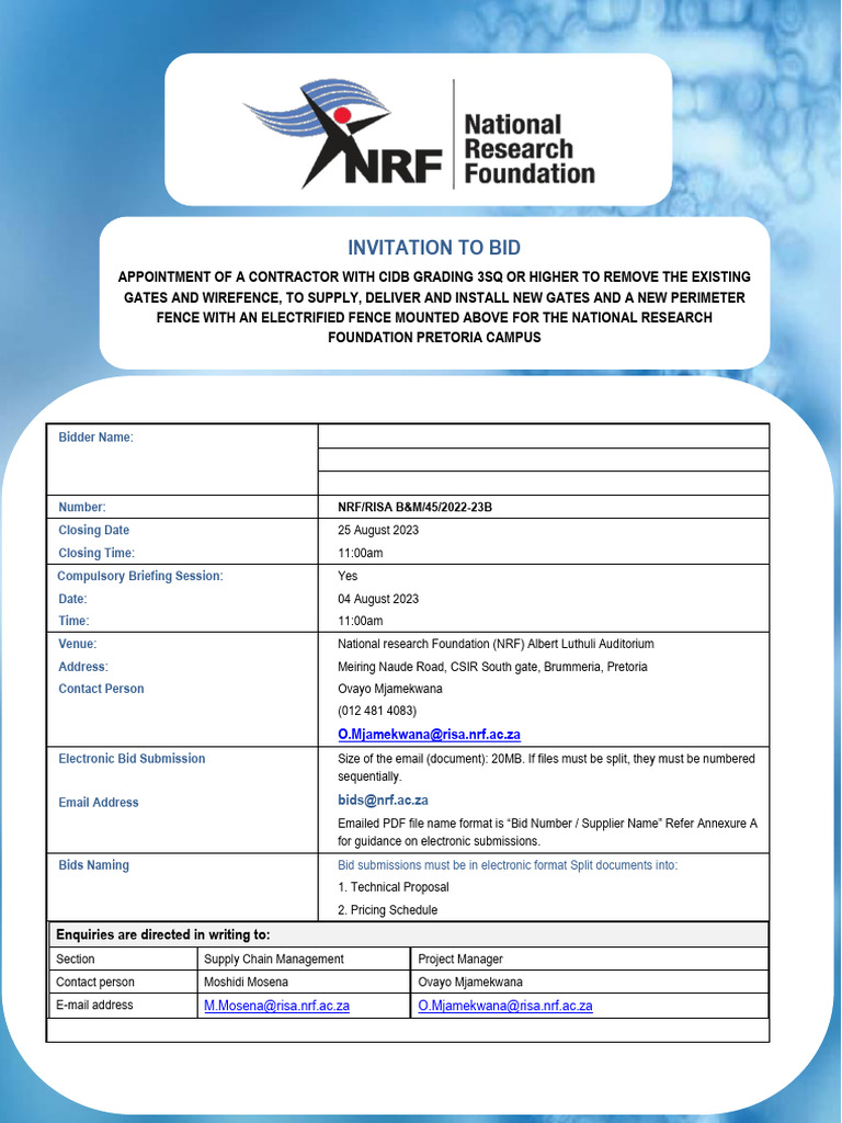 NRF Construction Bid Invitation For Perimeter Fence | PDF ...