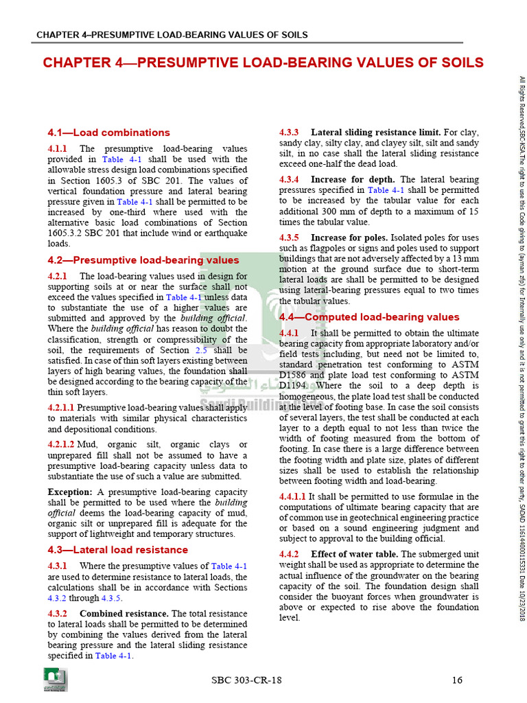 SBC 303: Load-Bearing Soil Values | PDF | Soil | Applied And ...
