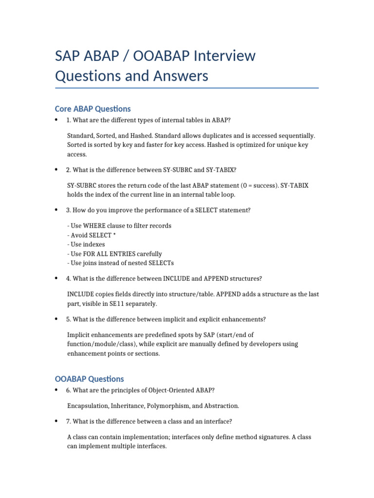 Sap Abap Ooabap Interview Qa | PDF