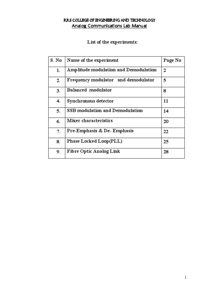 Analog Communications Lab Manual Pdf Modulation Frequency Modulation