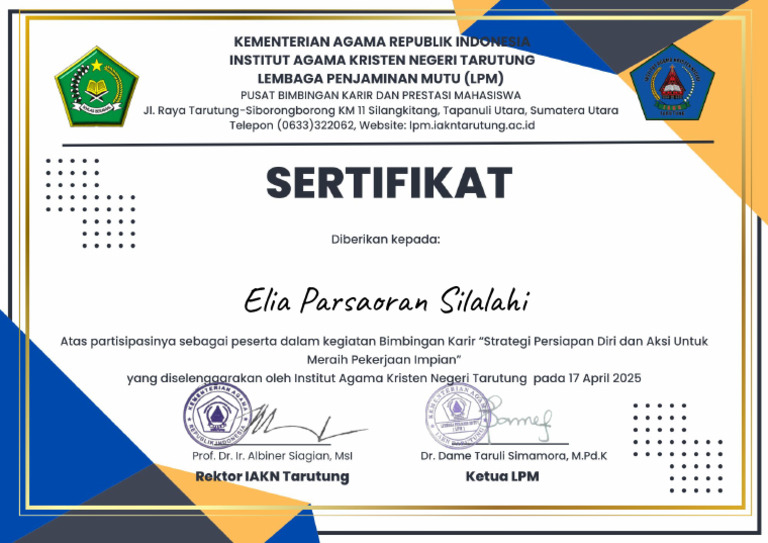 E-Certificate Elia Parsaoran Silalahi | PDF